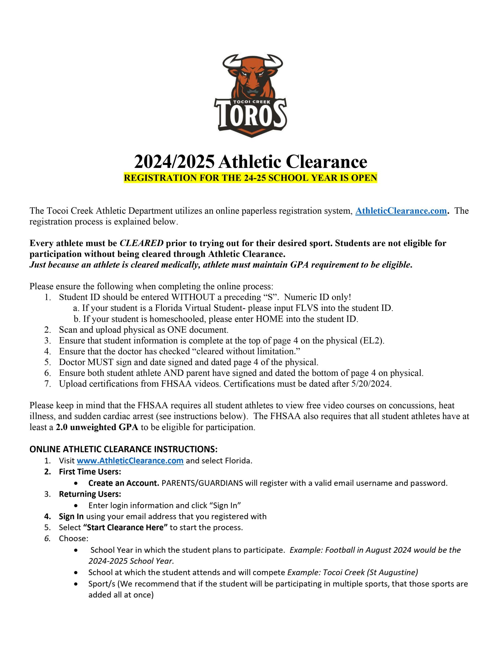 Athletic Clearance – Athletics