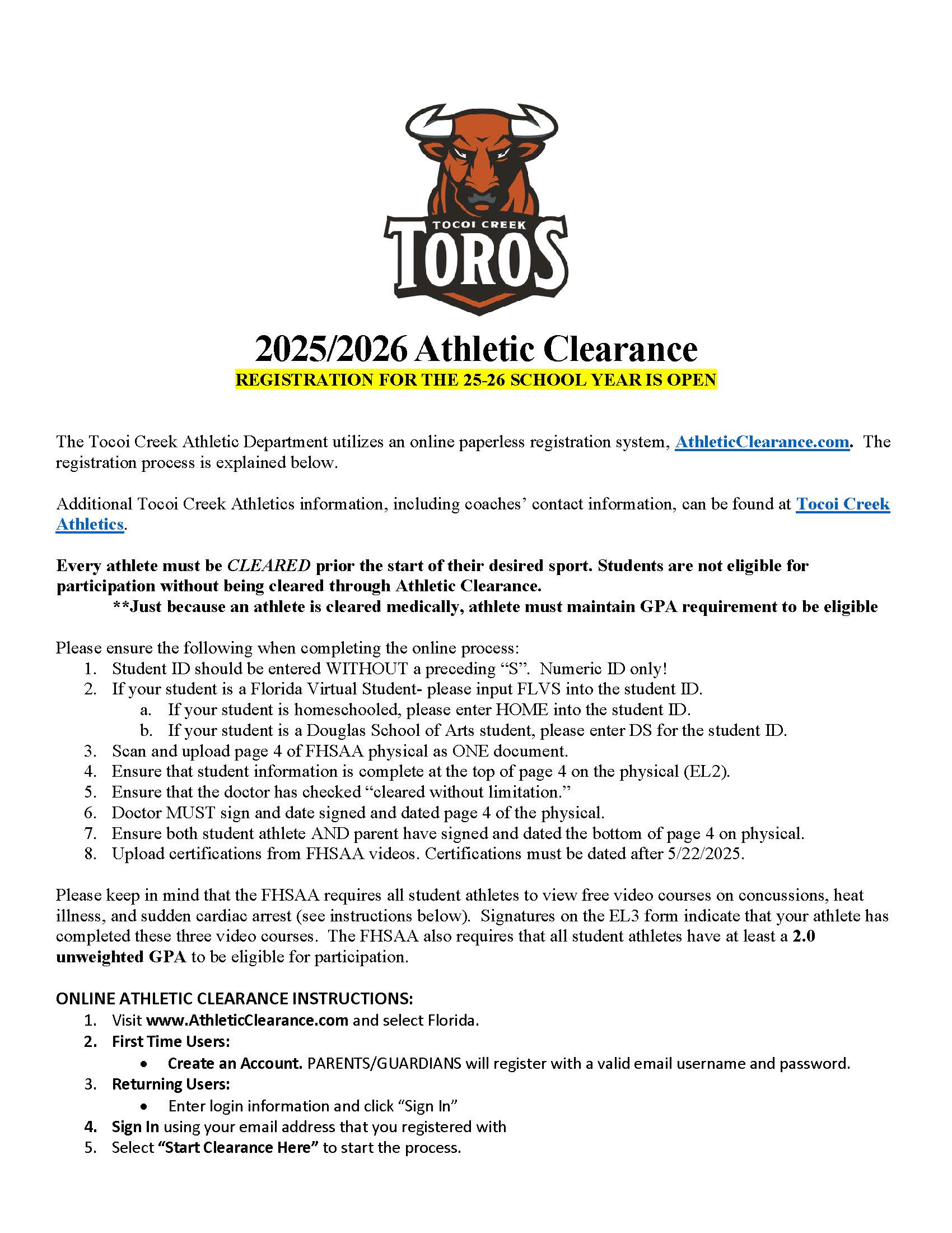 Athletic Clearance – Athletics