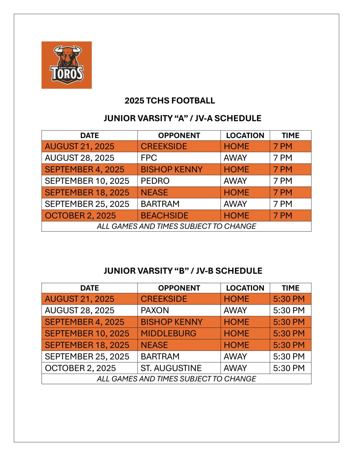 Football – Tocoi Creek High School